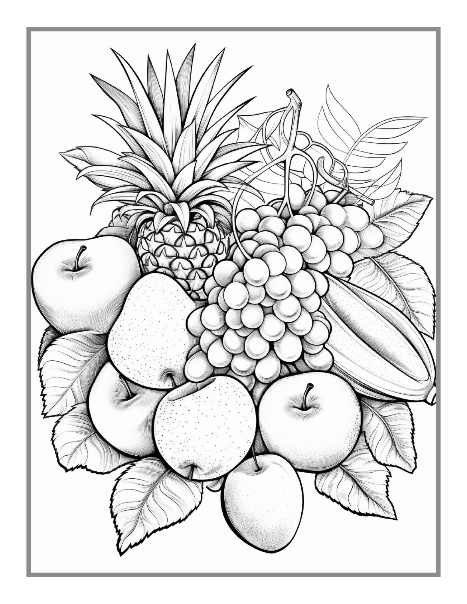 50 Pages Fruit Vegetable Coloring Book for Adults Kids Men Women Kids ...