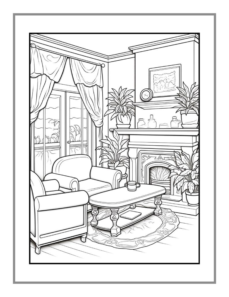 50 Pages Interior Design Cute Cozy Room Coloring Book Birthday Gift for ...