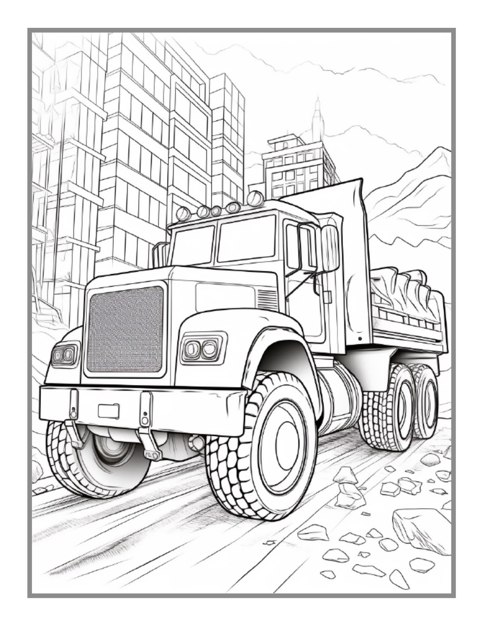 50 Pages Construction Vehicle Coloring Book Gift for Men Women Adults ...