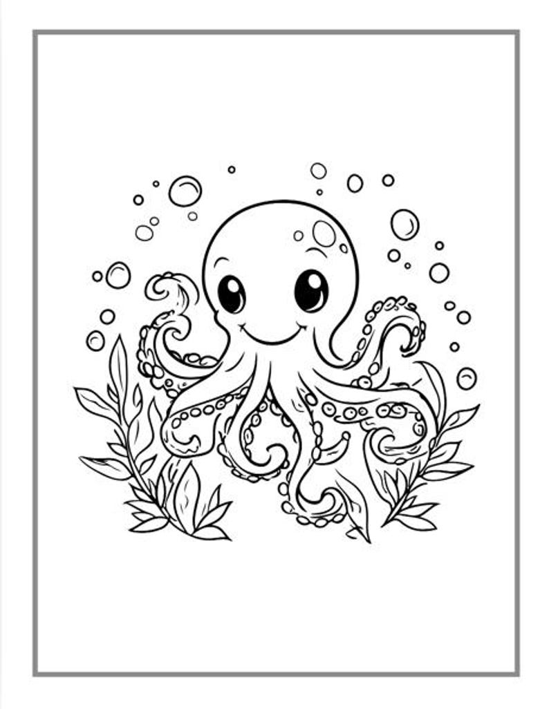 50 Pages Ocean Animals Cute Deep Sea Creatures Fish Coloring Book Gift ...