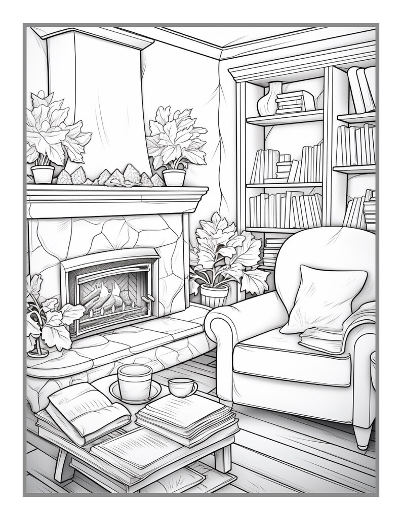 50 Pages Interior Design Cute Cozy Room Coloring Book Birthday Gift for ...