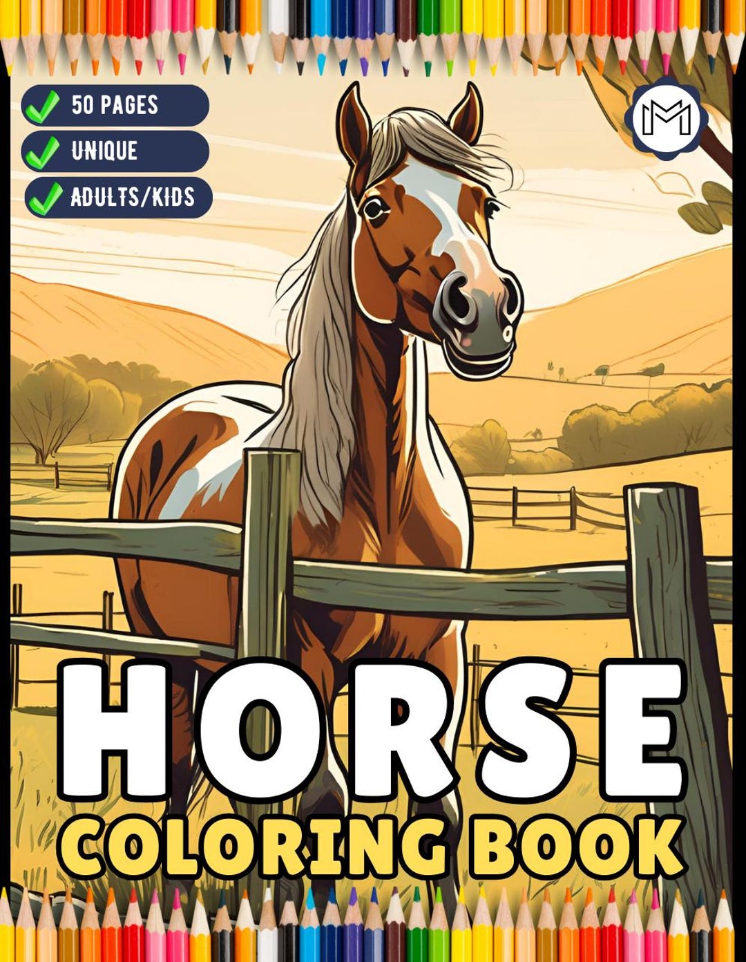 50 Pages Horse Coloring Book Gift for Adults Kids Men Women Kids Boys ...
