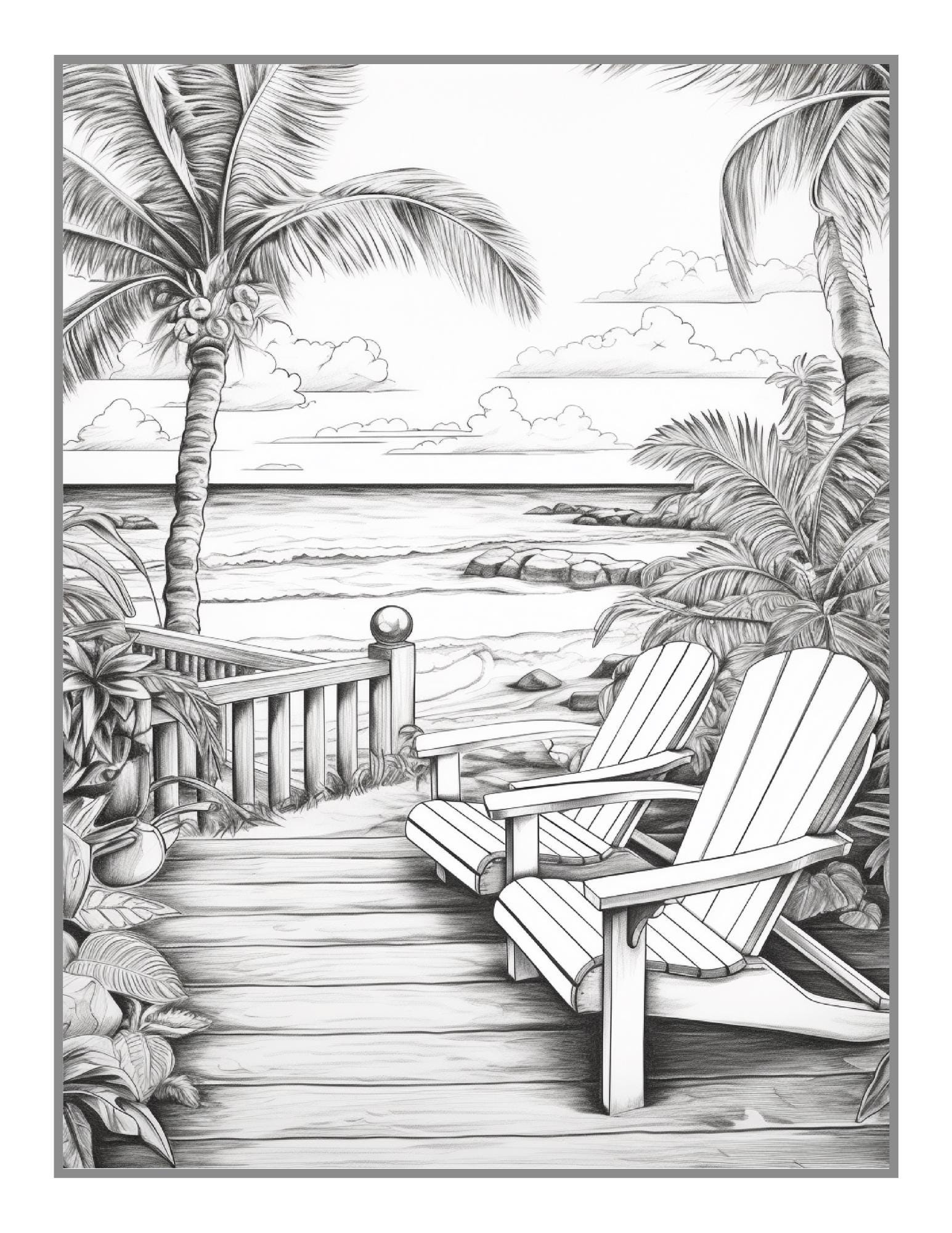 50 Pages Tropical Beach Homes Coloring Book Birthday Holiday Gift for ...