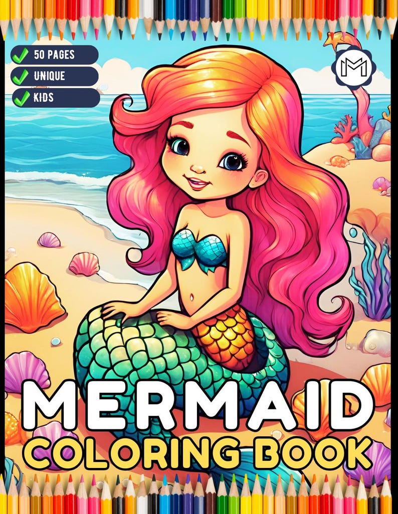 50 Pages Cute Easy Mermaid Coloring Book Gift for Kids Boys Girls Teens ...