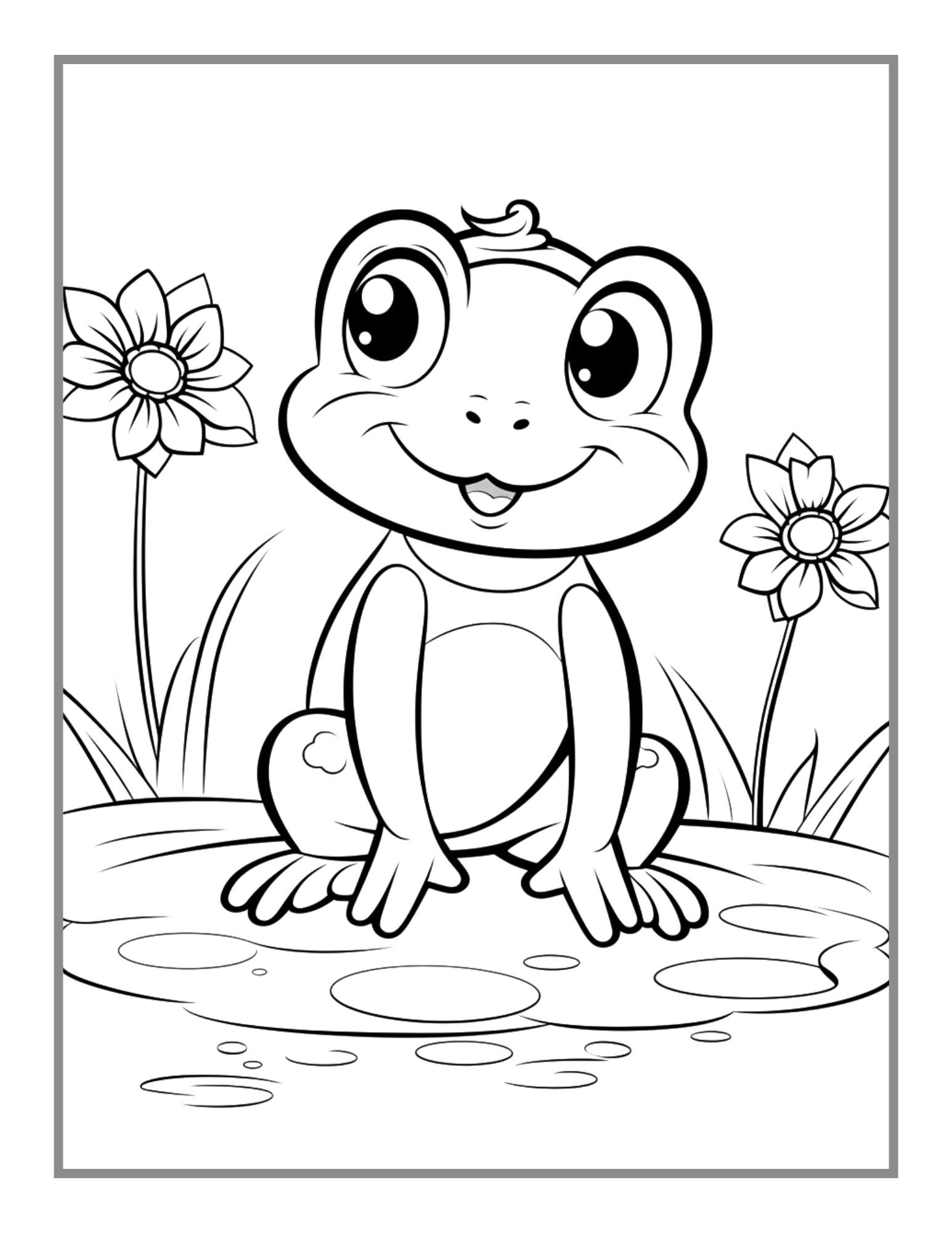50 Pages Cute Frog Toad Coloring Book Gift for Adults Kids Men Women ...