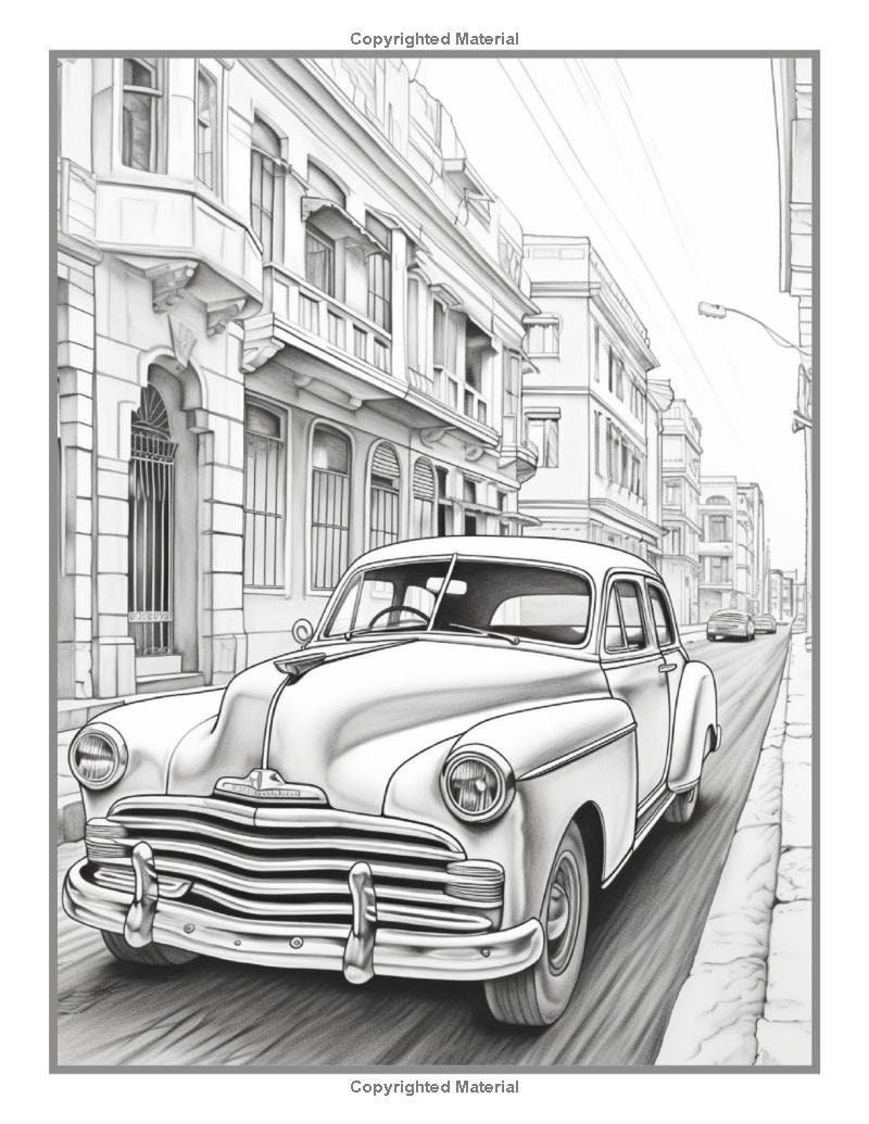 50 Pages Retro Old Vintage Classic Car Coloring Book for Adults Car Guy ...