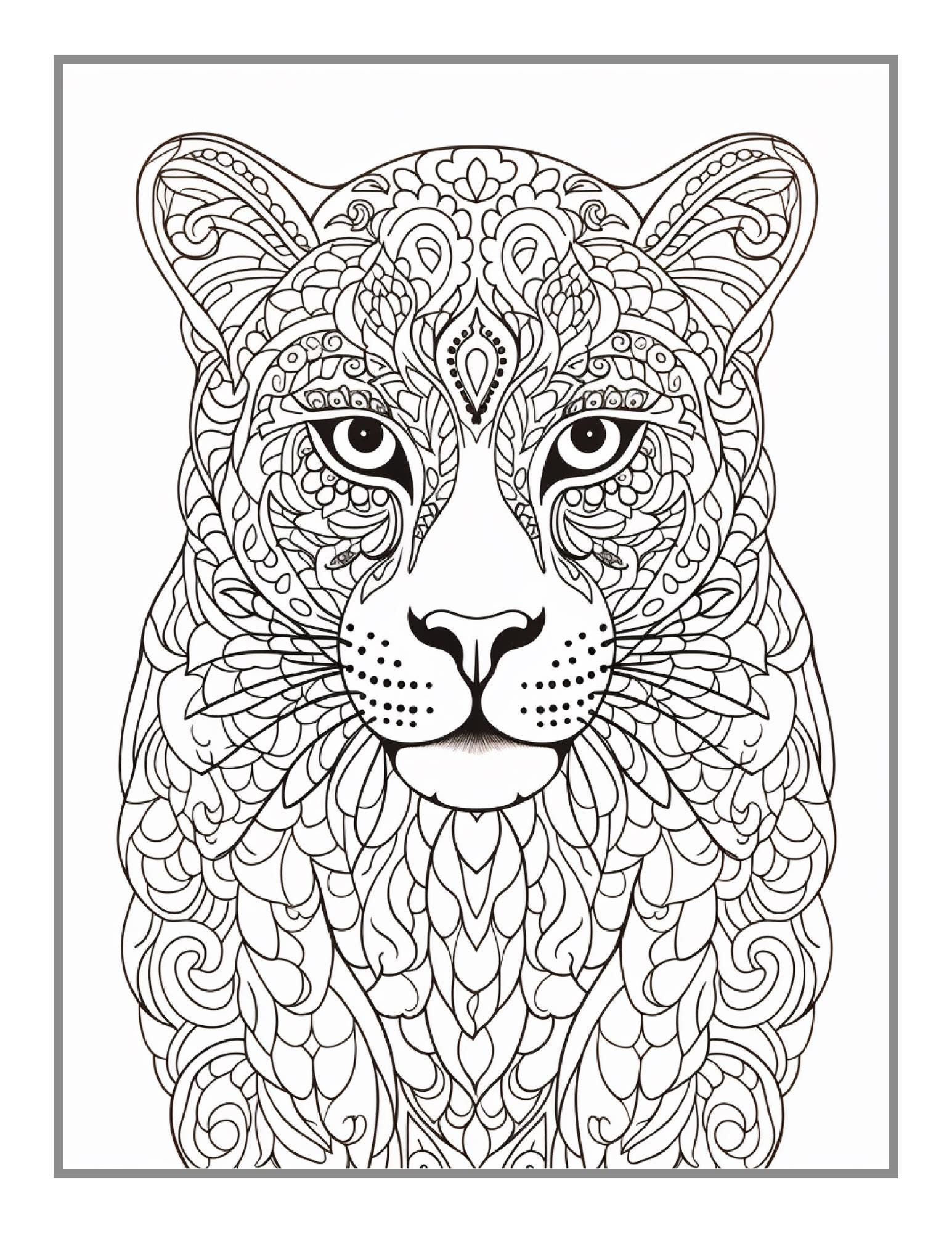 50 Pages Bold and Easy Leopard Animal Mandala Coloring Book Gift for ...