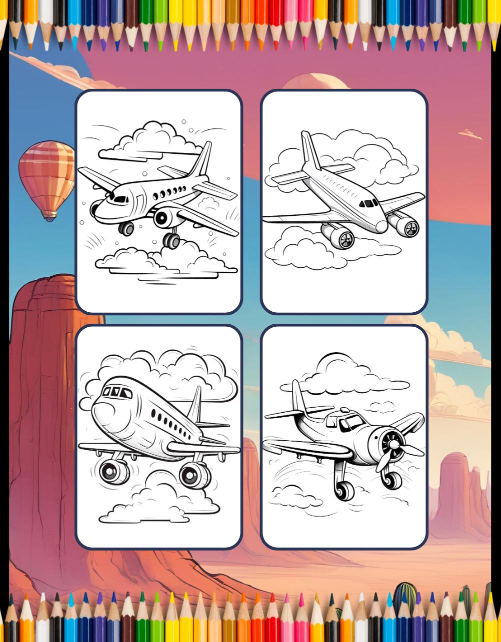 50 Pages Cute Airplane Coloring Book Gift for Kids Boys Girls Teens ...