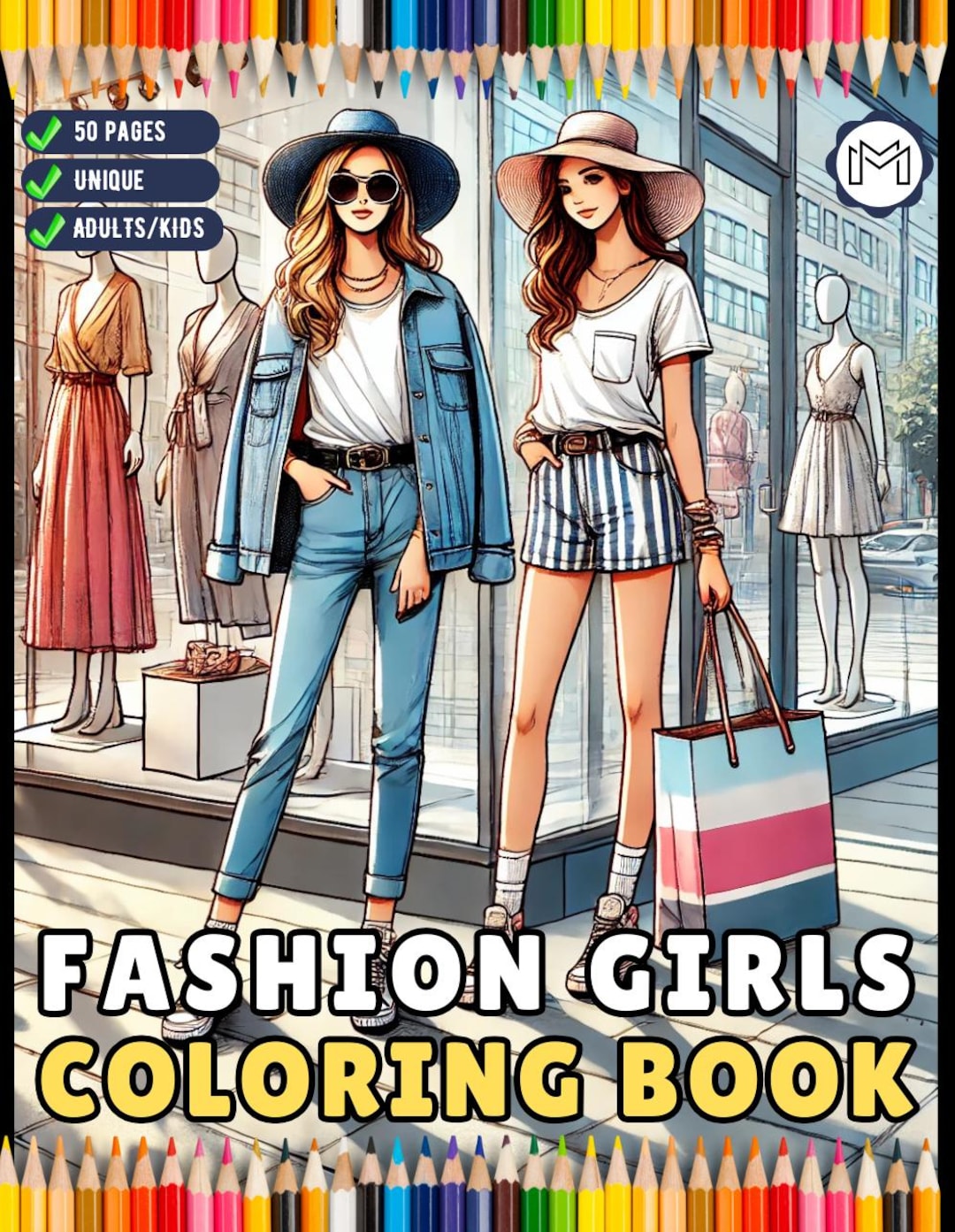 50 Pages Fashion Girl Coloring Book Gift for Adults Men Women Kids Boys ...