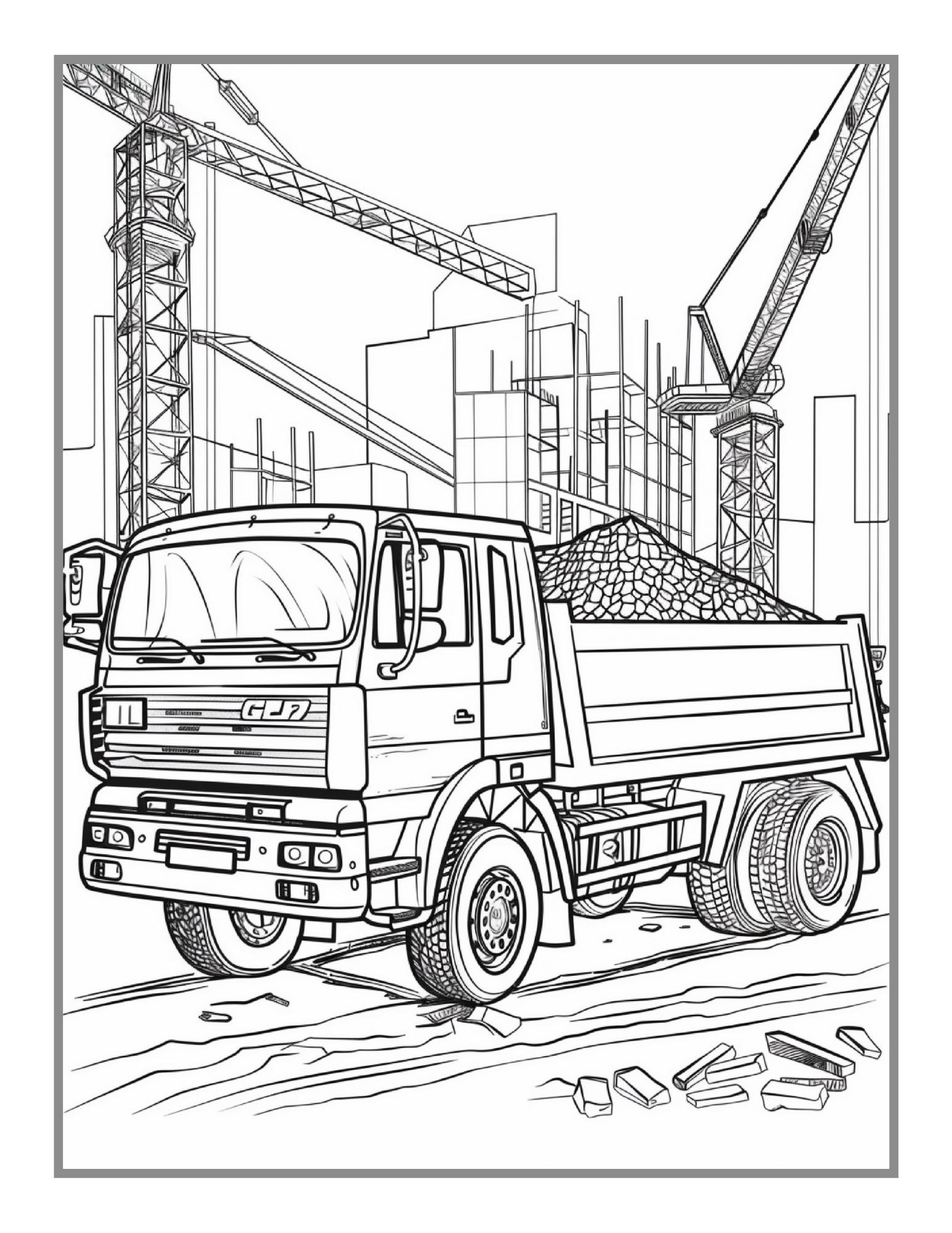 50 Pages Construction Vehicle Coloring Book Gift for Men Women Adults ...
