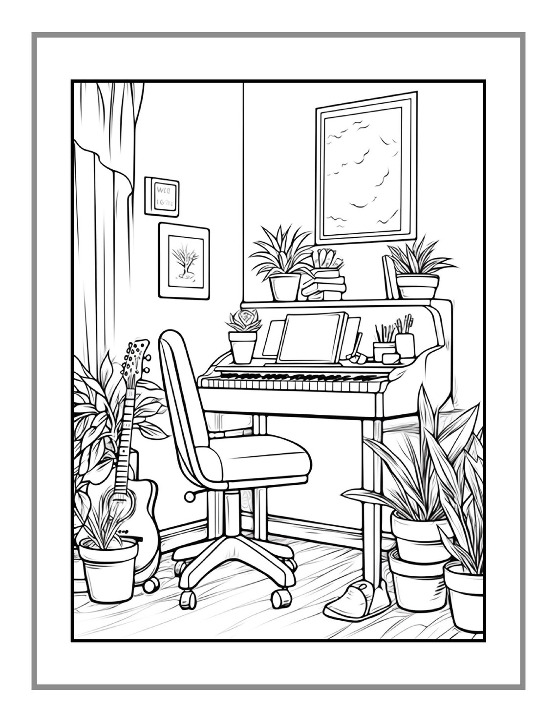 50 Pages Interior Design Cute Cozy Room Coloring Book Birthday Gift for ...