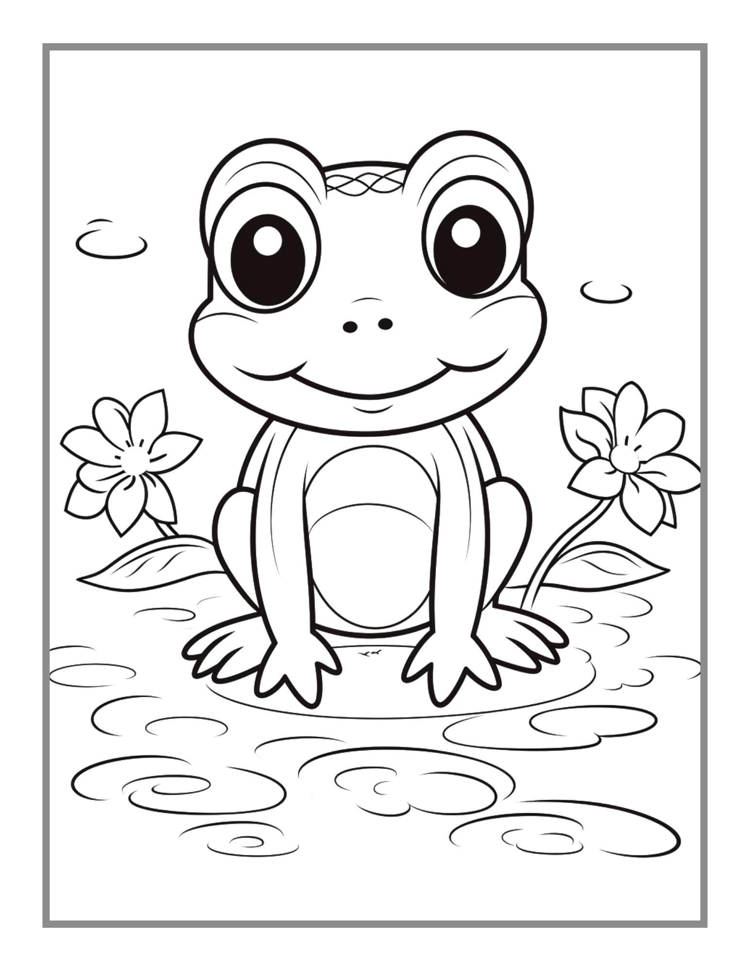 50 Pages Cute Frog Toad Coloring Book Gift for Adults Kids Men Women ...