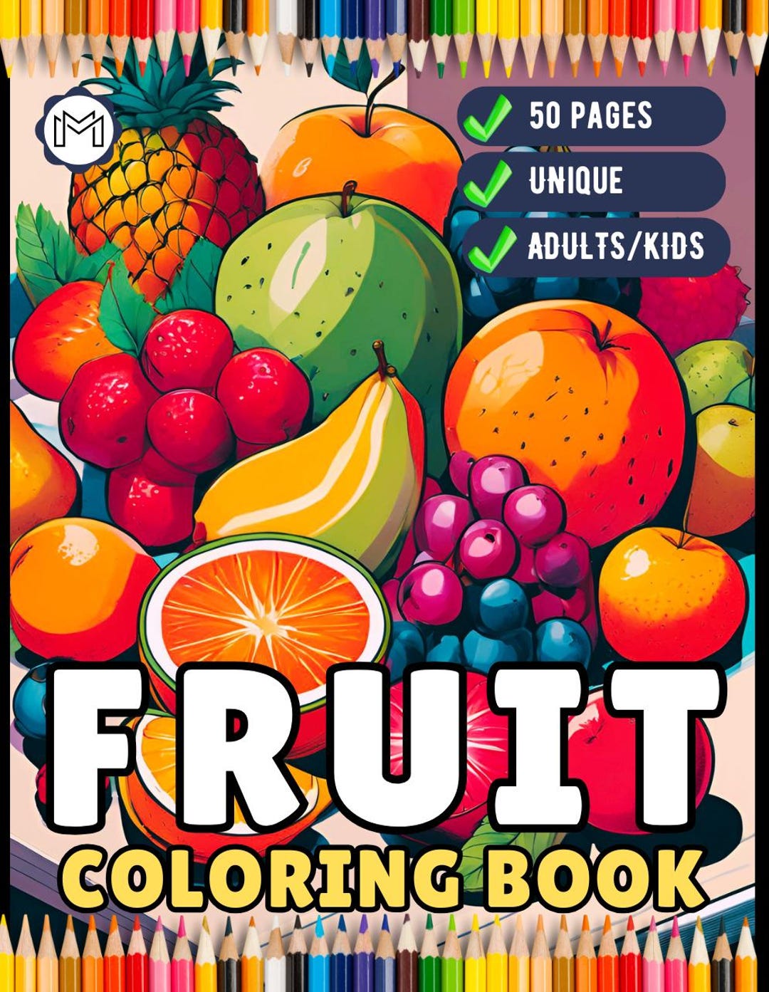 50 Pages Fruit Vegetable Coloring Book for Adults Kids Men Women Kids ...