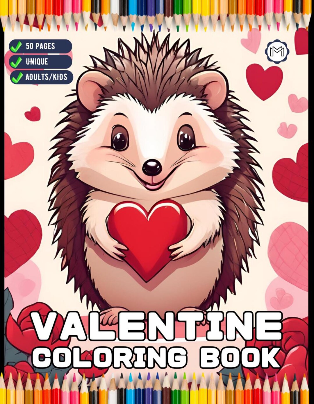 50 Pages Cute Animals Valentine Day Coloring Book Gift for Adults Kids ...