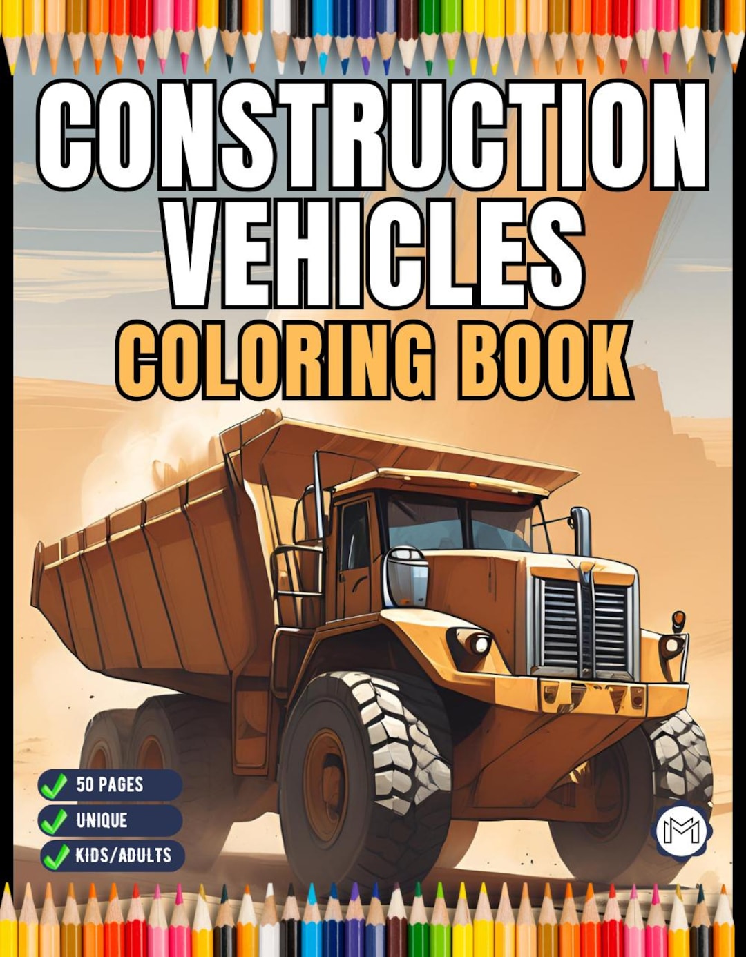 Construction Vehicle Coloring Book Gift for Men Women Adults Kids Boys ...
