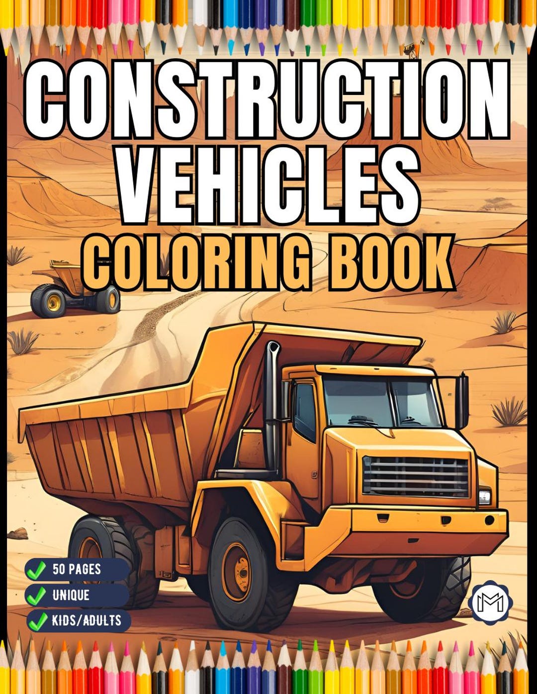 Construction Vehicle Coloring Book Gift for Men Women Adults Kids Boys ...