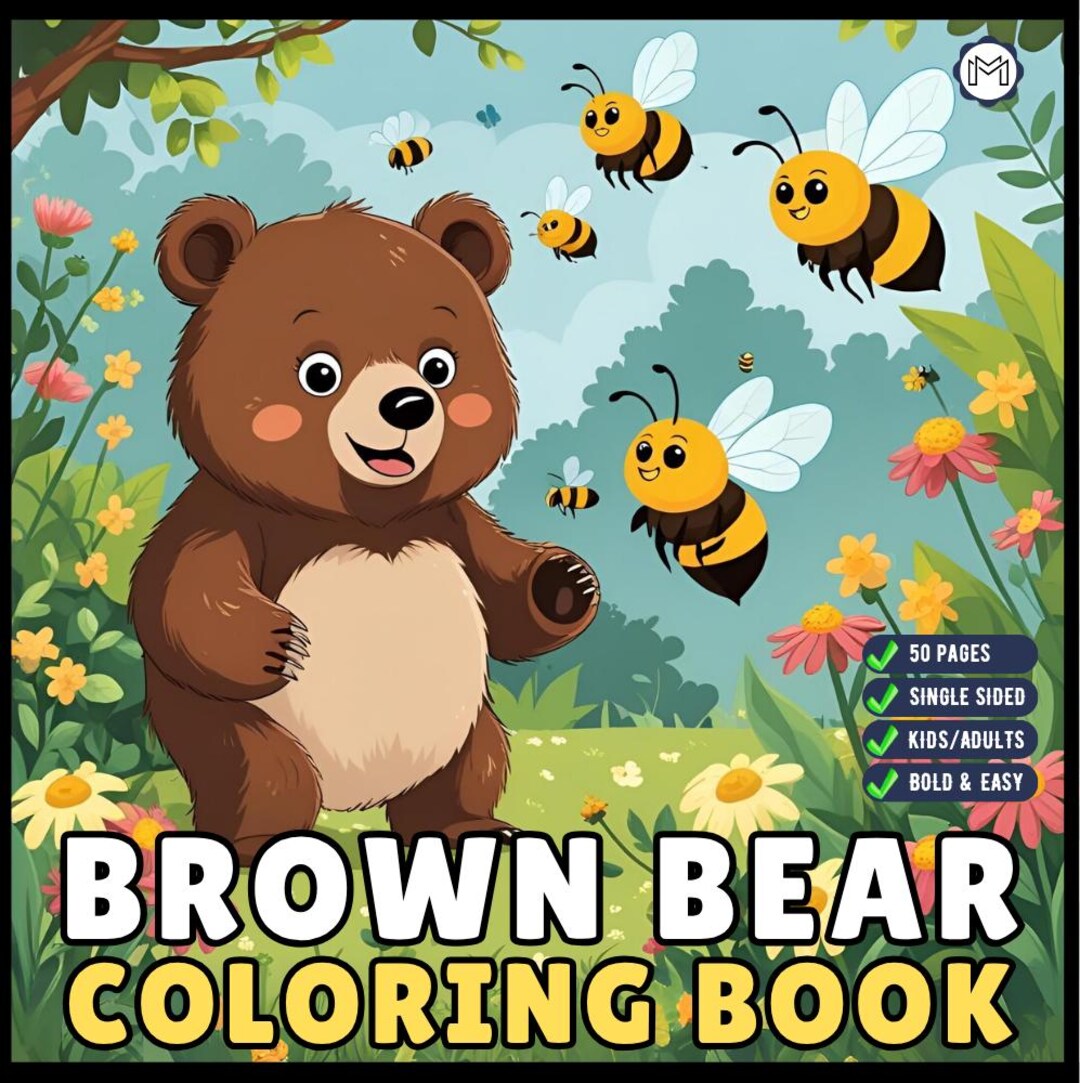 Cute Brown Bear Coloring Book Gift for Adults Kids Men Women Young Boys ...