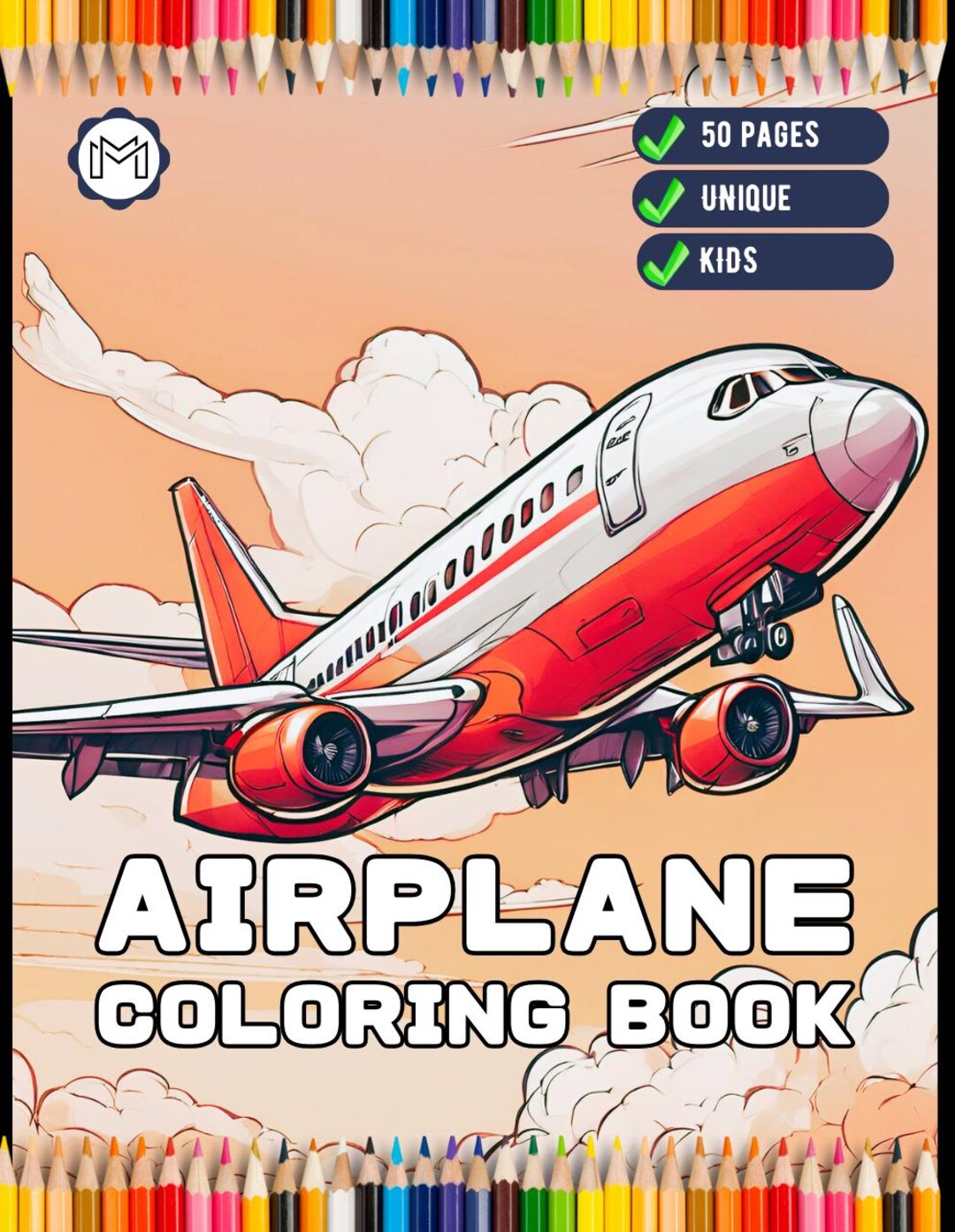 50 Pages Cute Airplane Coloring Book Gift for Kids Boys Girls Teens ...