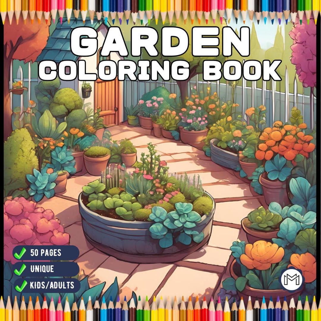 50 Pages Cute Kawaii Garden Coloring Book Gift for Adults Kids Men ...