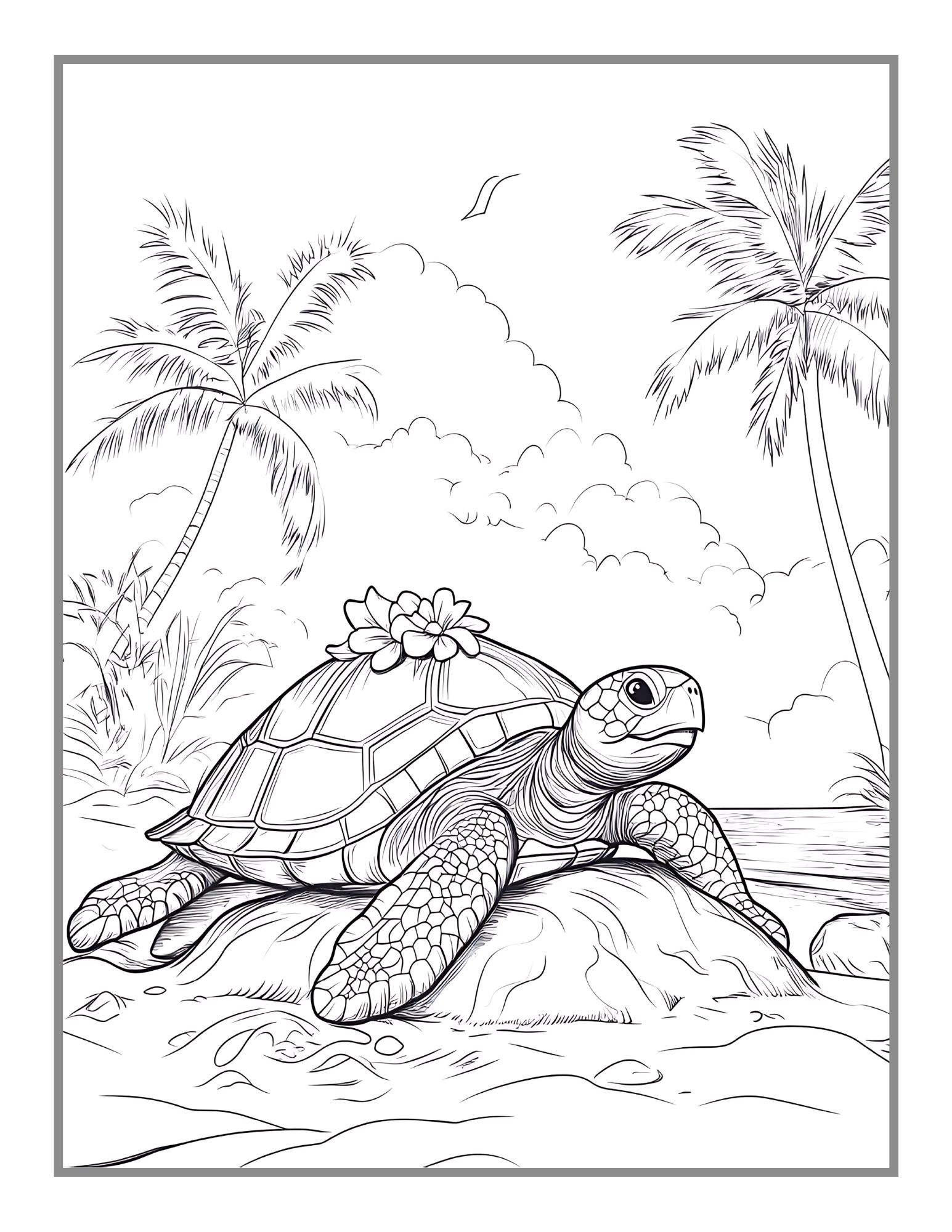 50 Pages Cute Sea Turtle Coloring Book Gift for Adults Kids Men Women ...
