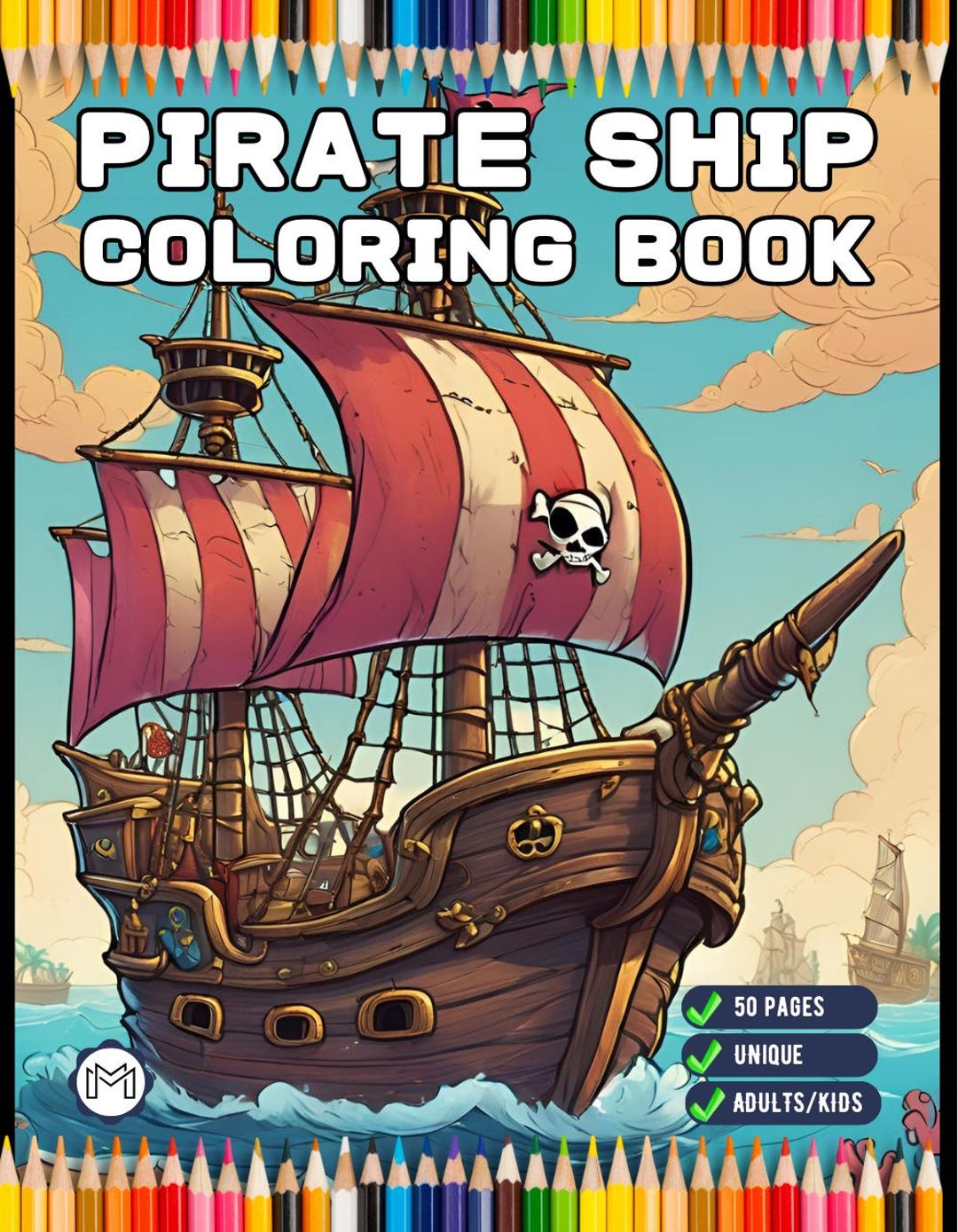 50 Pages Pirate Ship Boat Coloring Book Gift for Adults Kids Men Women ...
