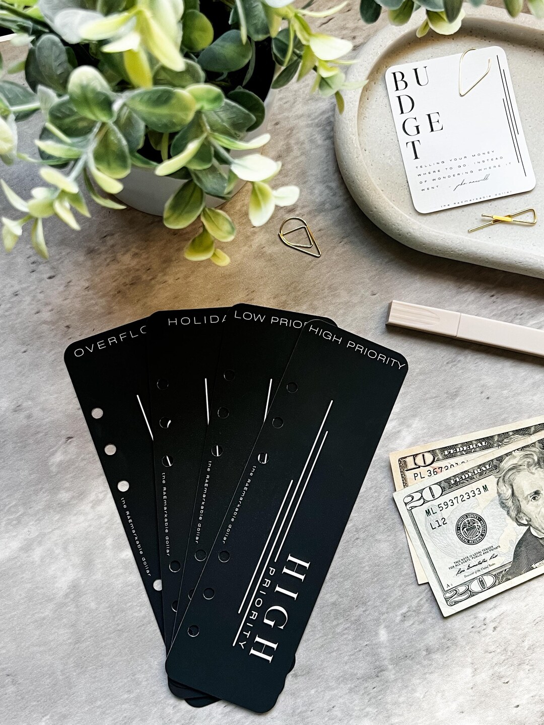 BLACK MATTE CARDSTOCK Bookmarks | Set of 4 | for Cash Stuffing Binders ...