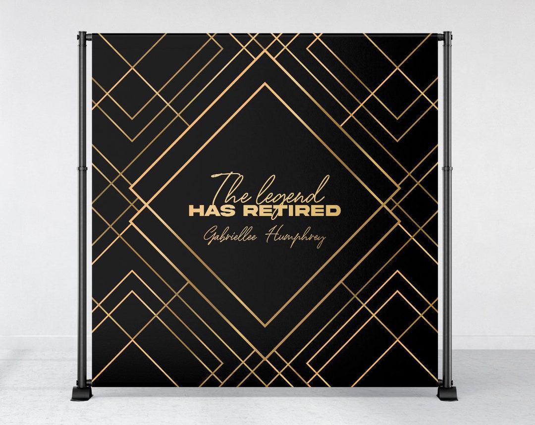 Retirement Backdrop Banner Black & Gold Party, Glam Backdrop, Party ...