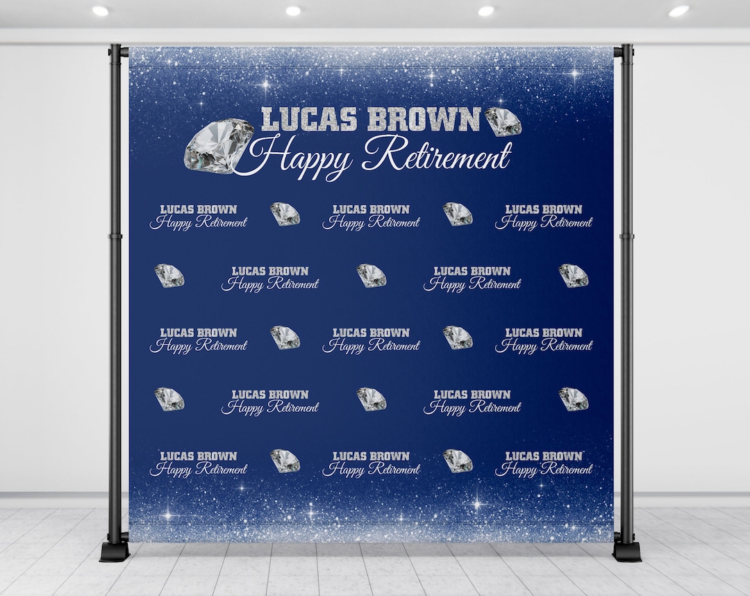 Retirement Backdrop Banner Blue & Diamond Party, Glam Backdrop, Party ...