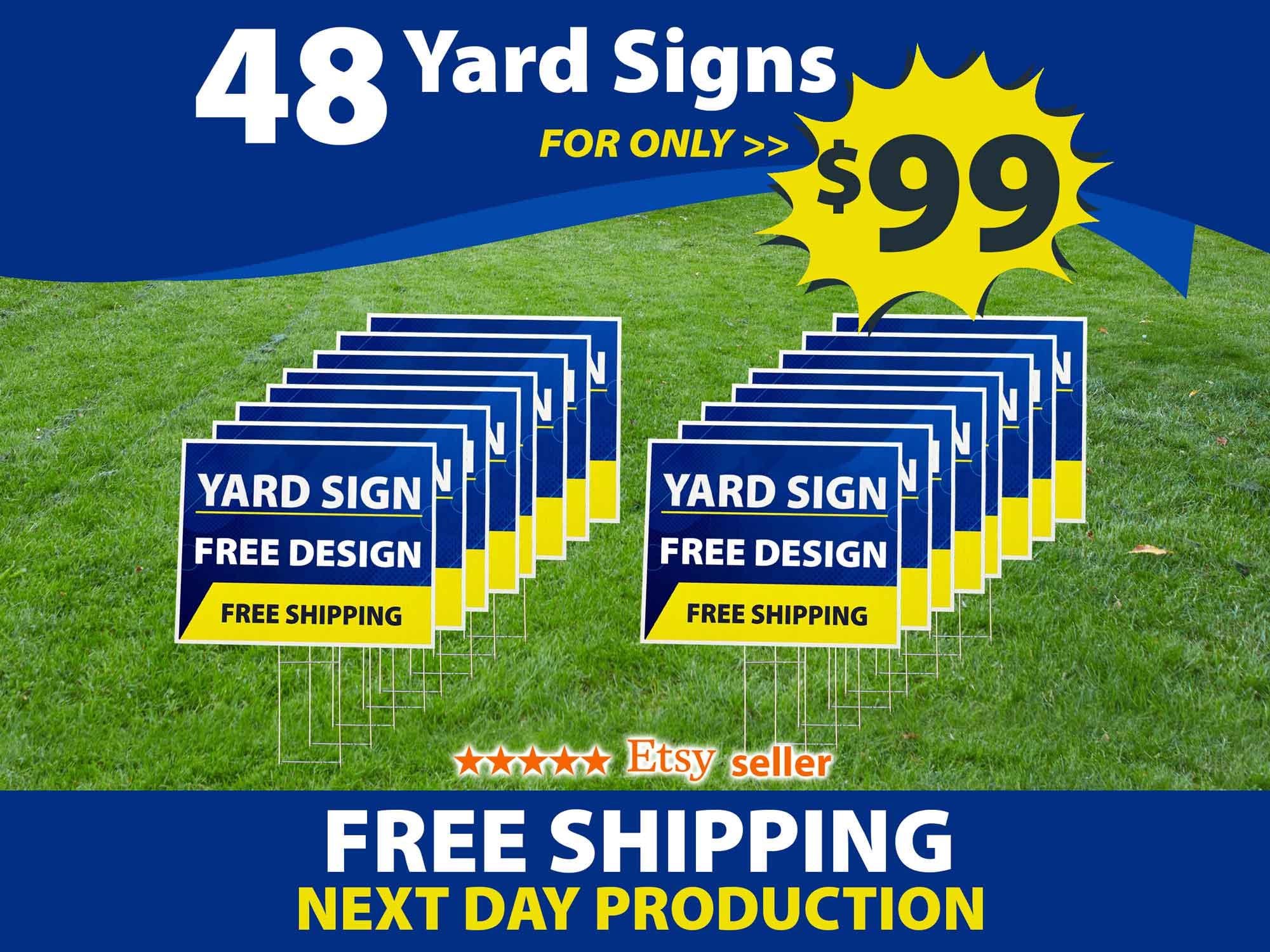 48 Custom Yard Signs, Bulk Packs, Personalized Yard Sign, Fast ...