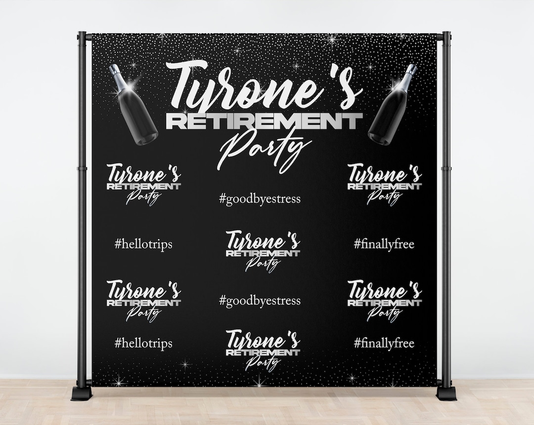 Retirement Backdrop Banner Silver Party, Glam Backdrop, Party Backdrop ...
