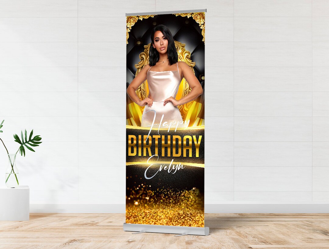Black & Gold Birthday Retractable Banner, Party Retractable, Pop up ...
