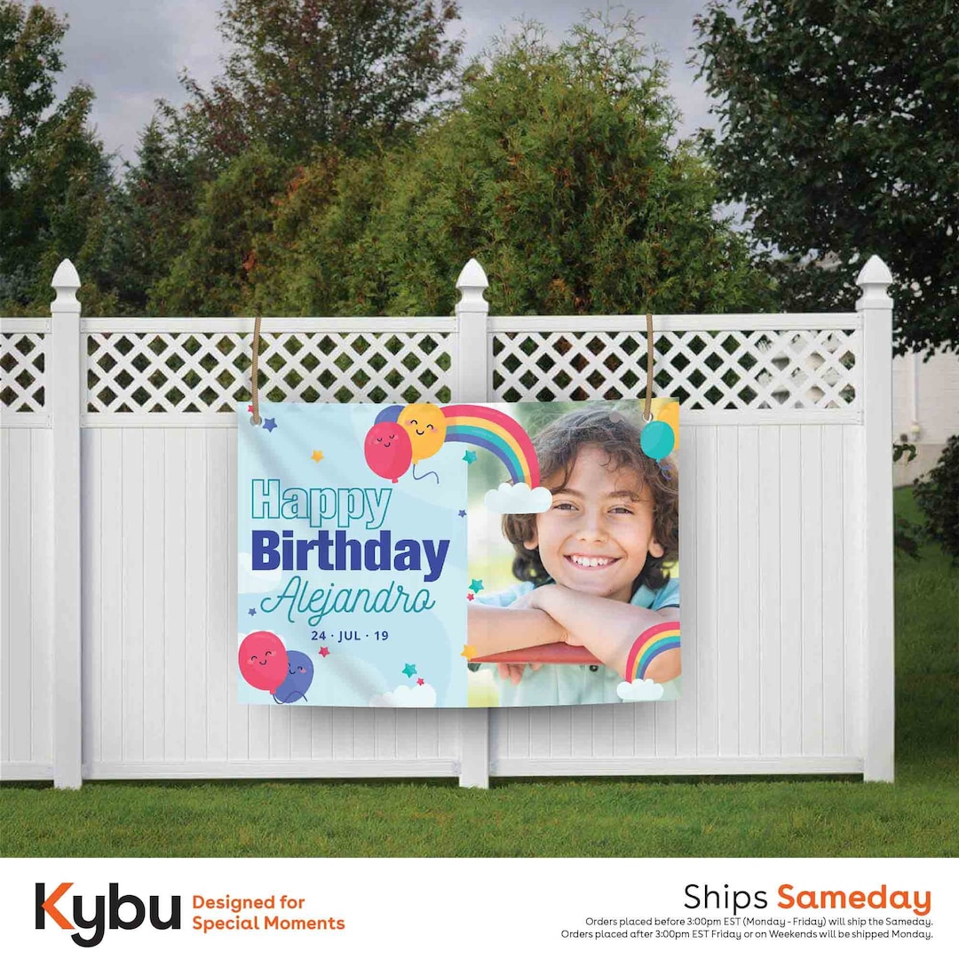 Birthday Vinyl Banner CUSTOMIZABLE Name Personalized With Picture Happy ...