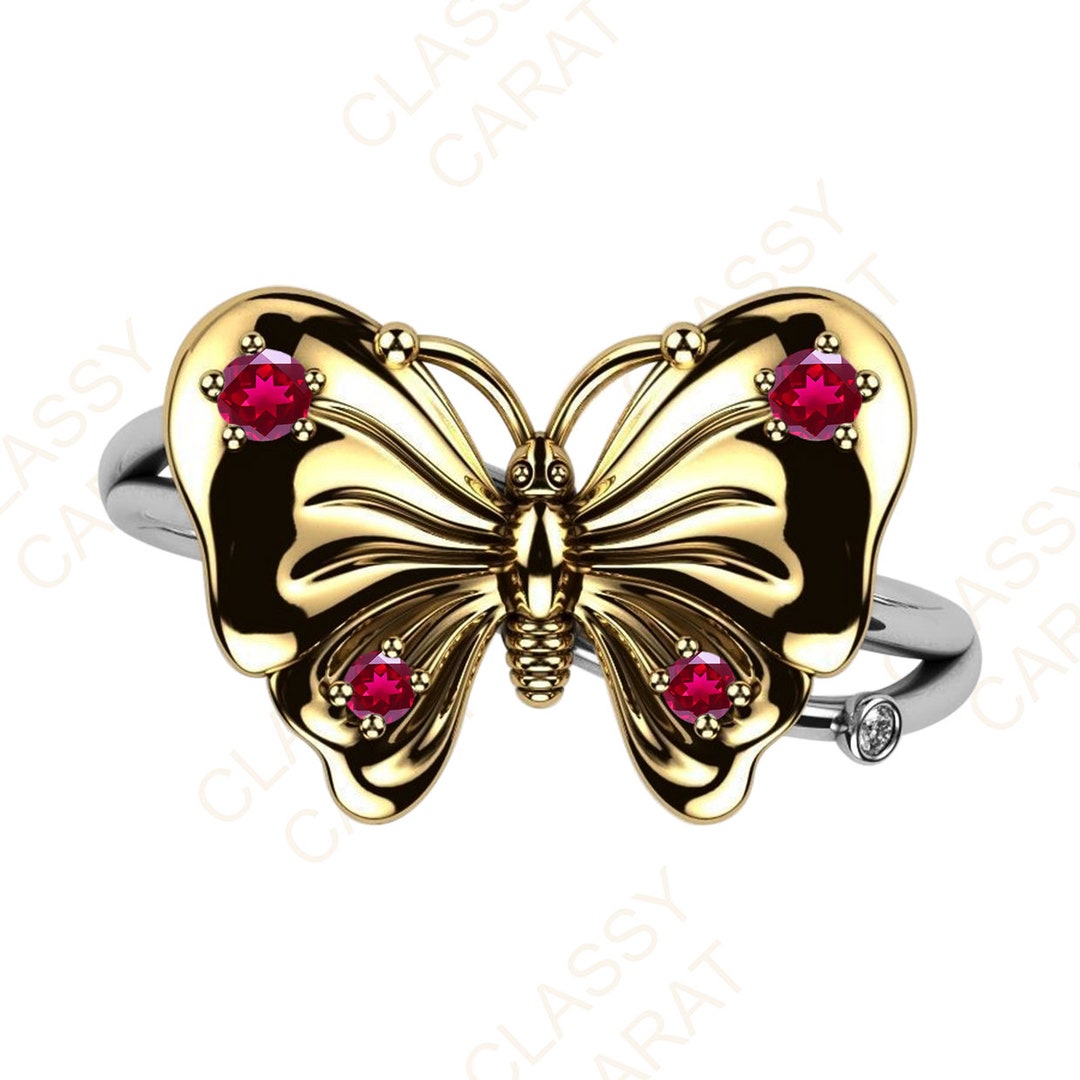 14k Solid Gold Ruby Ring, Brilliant Round Ruby Ring, Engagement Ruby ...