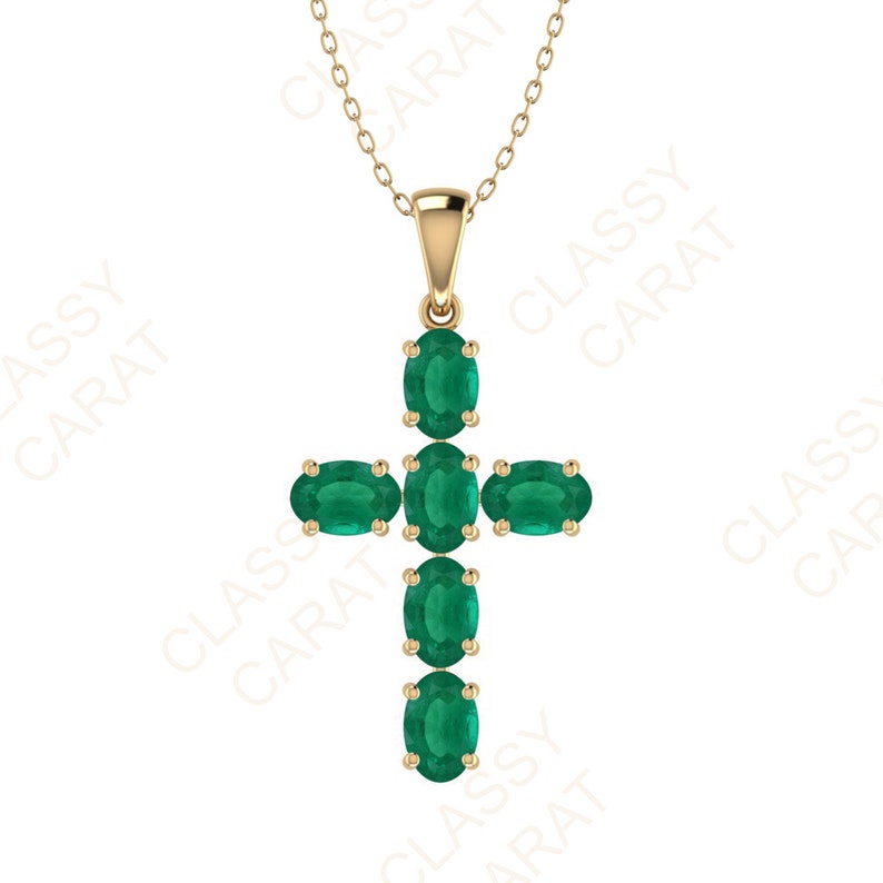 Emerald Cross Pendant: 14K Solid Gold, Natural Green Emerald - Etsy