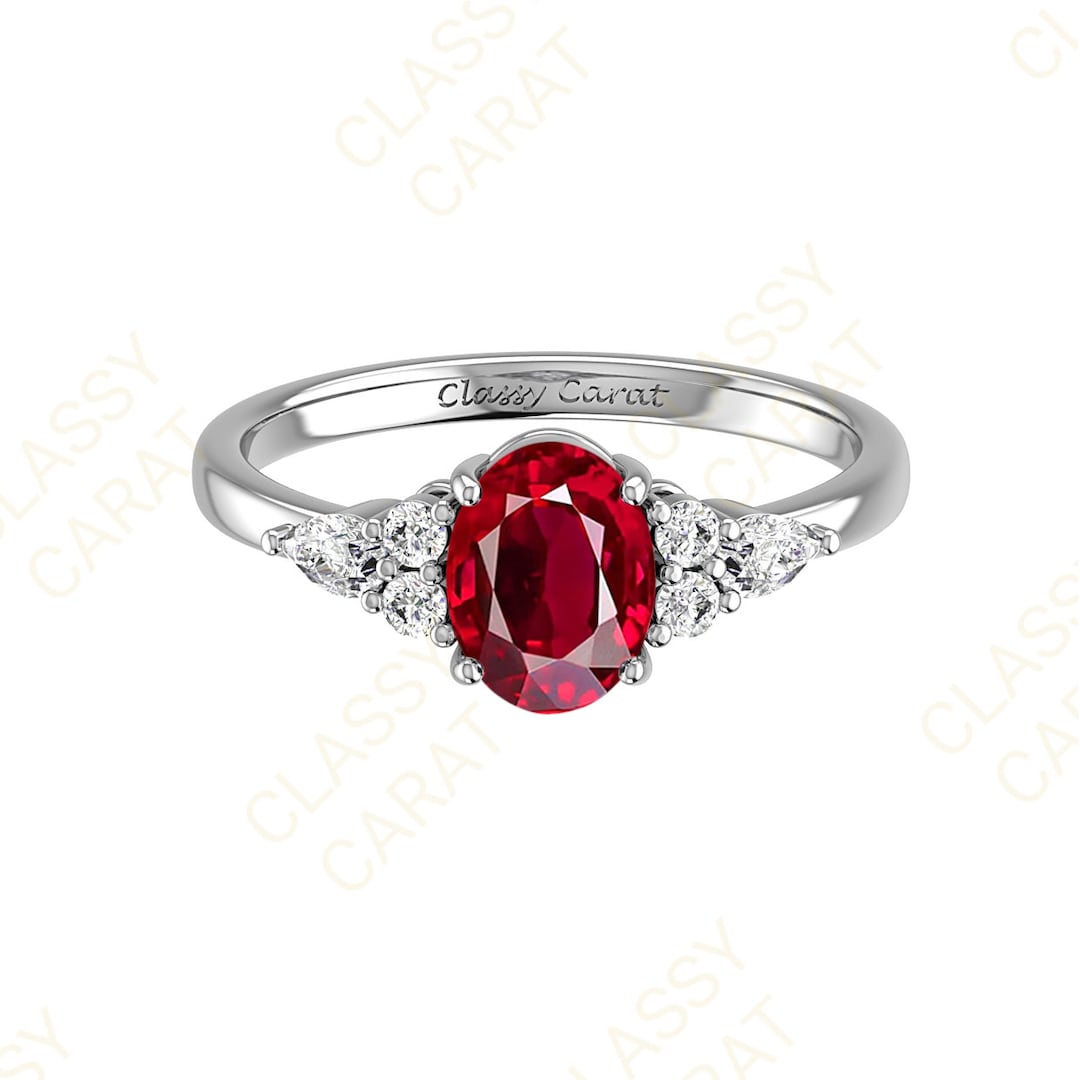Oval Ruby Engagement Ring, Unique Oval Ring, White Gold Ruby Ring ...