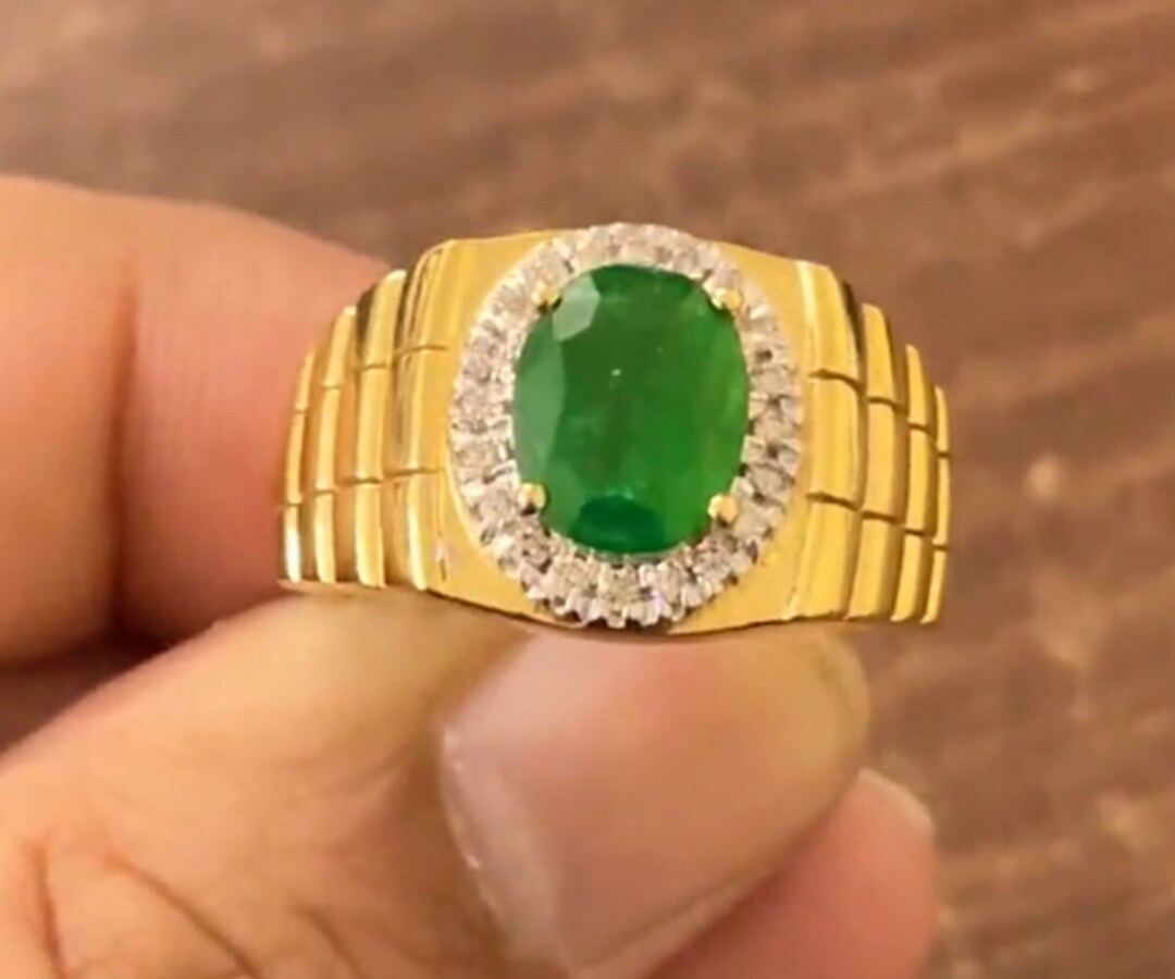 2.5ct Raw Emerald Men Ring,emerald Diamond Men Ring,halo Emerald Ring ...