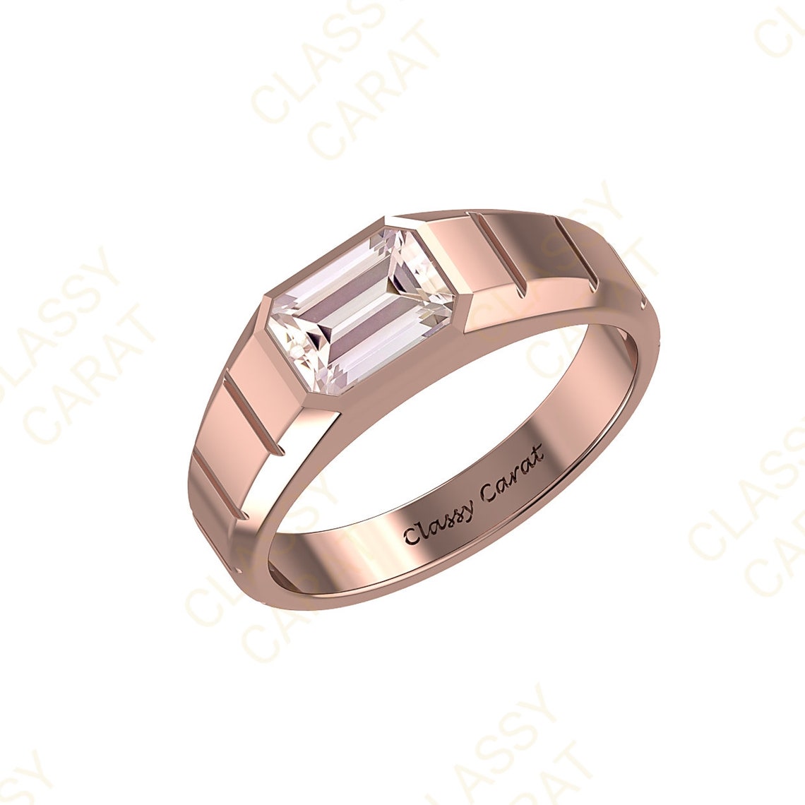Men Morganite Statement Ring, Solid Rose Gold Men Ring, Men Solitaire ...