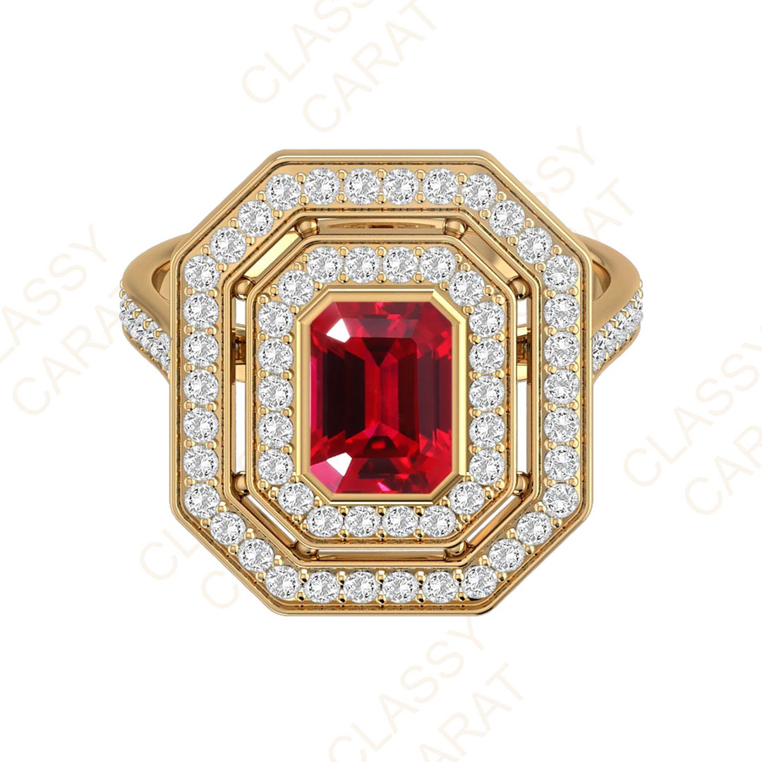 Emerald Cut Ruby Ring, Emerald Ruby Diamond Engagement Ring, Ruby ...