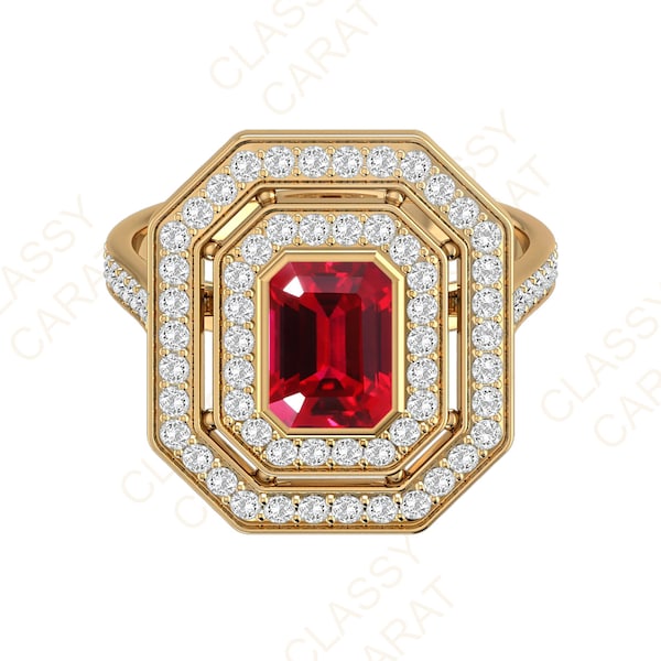 Emerald Cut Ruby Ring - Etsy