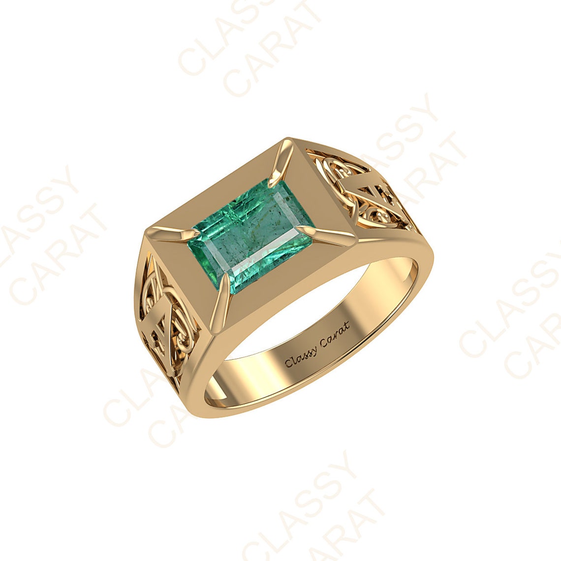Men's Natural Emerald Ring 14K Solid Gold Emerald Man - Etsy