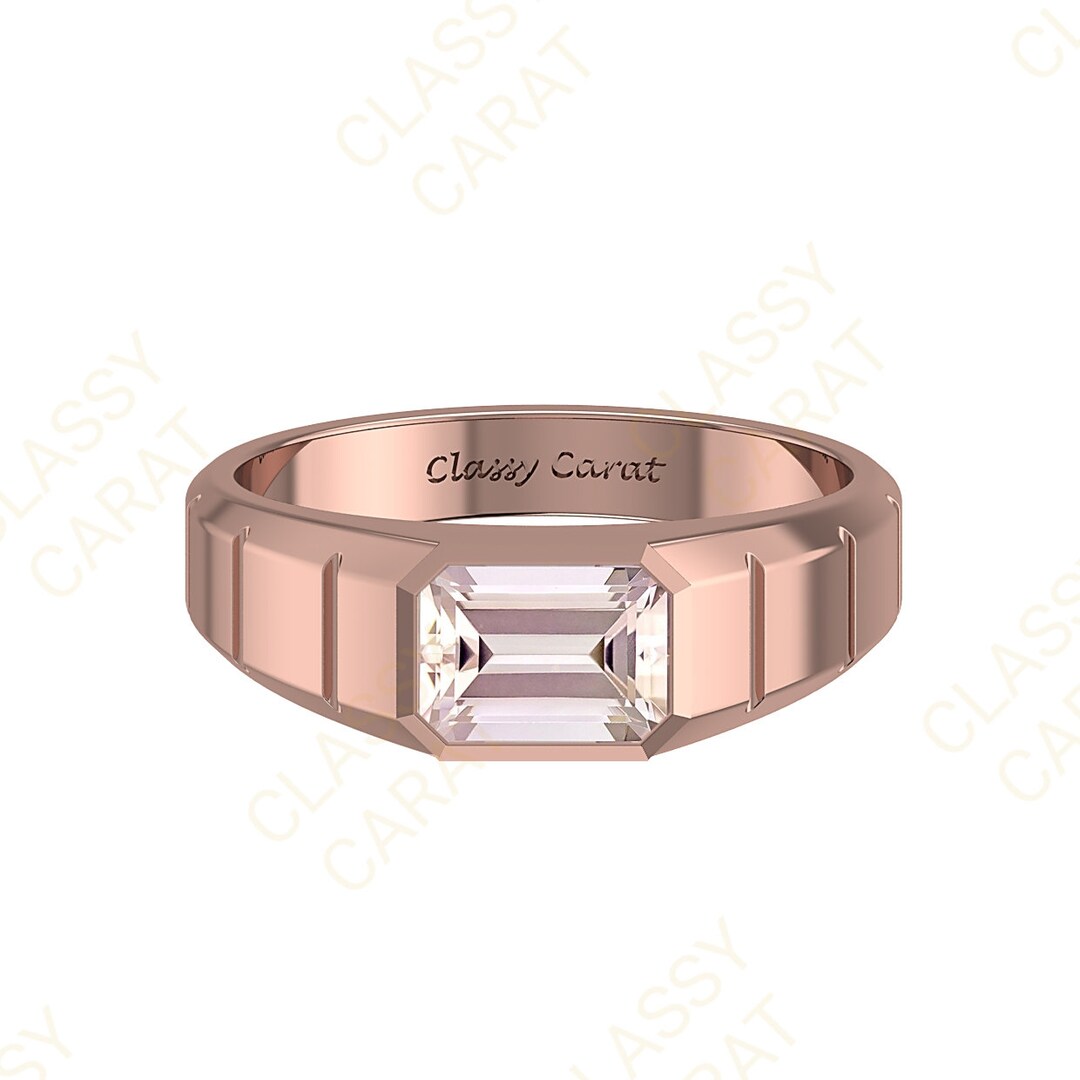 Men Morganite Statement Ring, Solid Rose Gold Men Ring, Men Solitaire ...