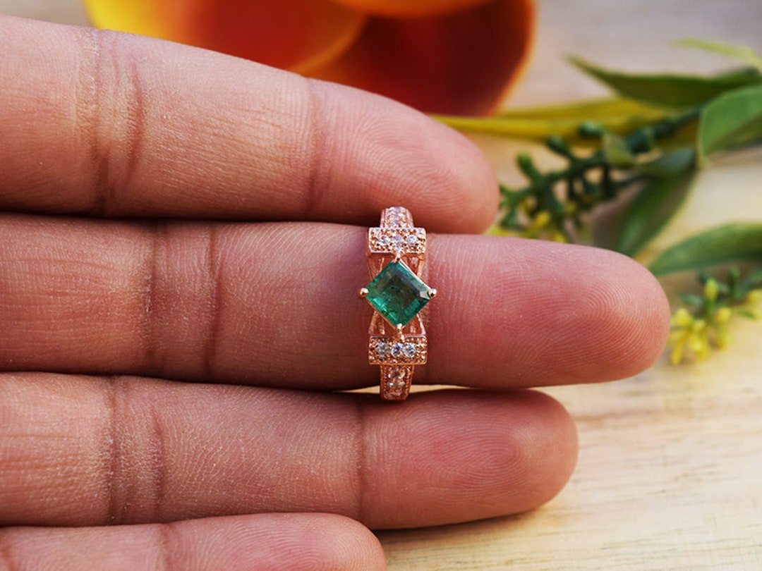 Smaragd ring handgemachter massiver 14k gold ring silber sterling ...