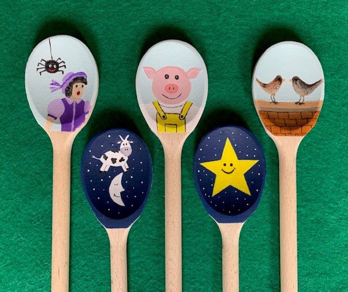 Hand-painted Wooden Nursery Rhyme Spoons - Etsy UK