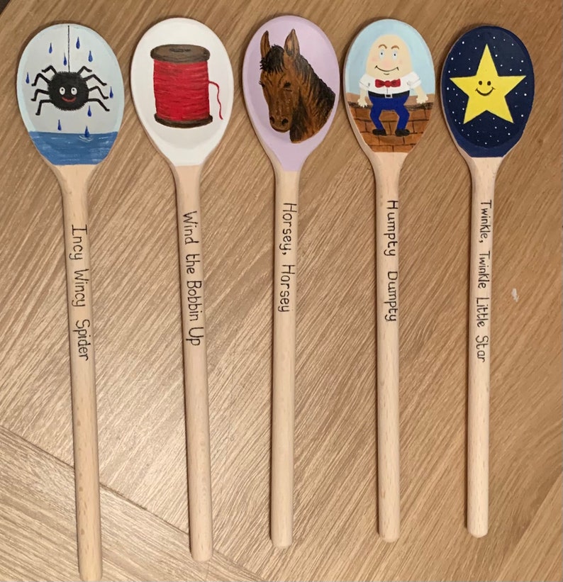 Hand-painted Wooden Nursery Rhyme Spoons - Etsy UK