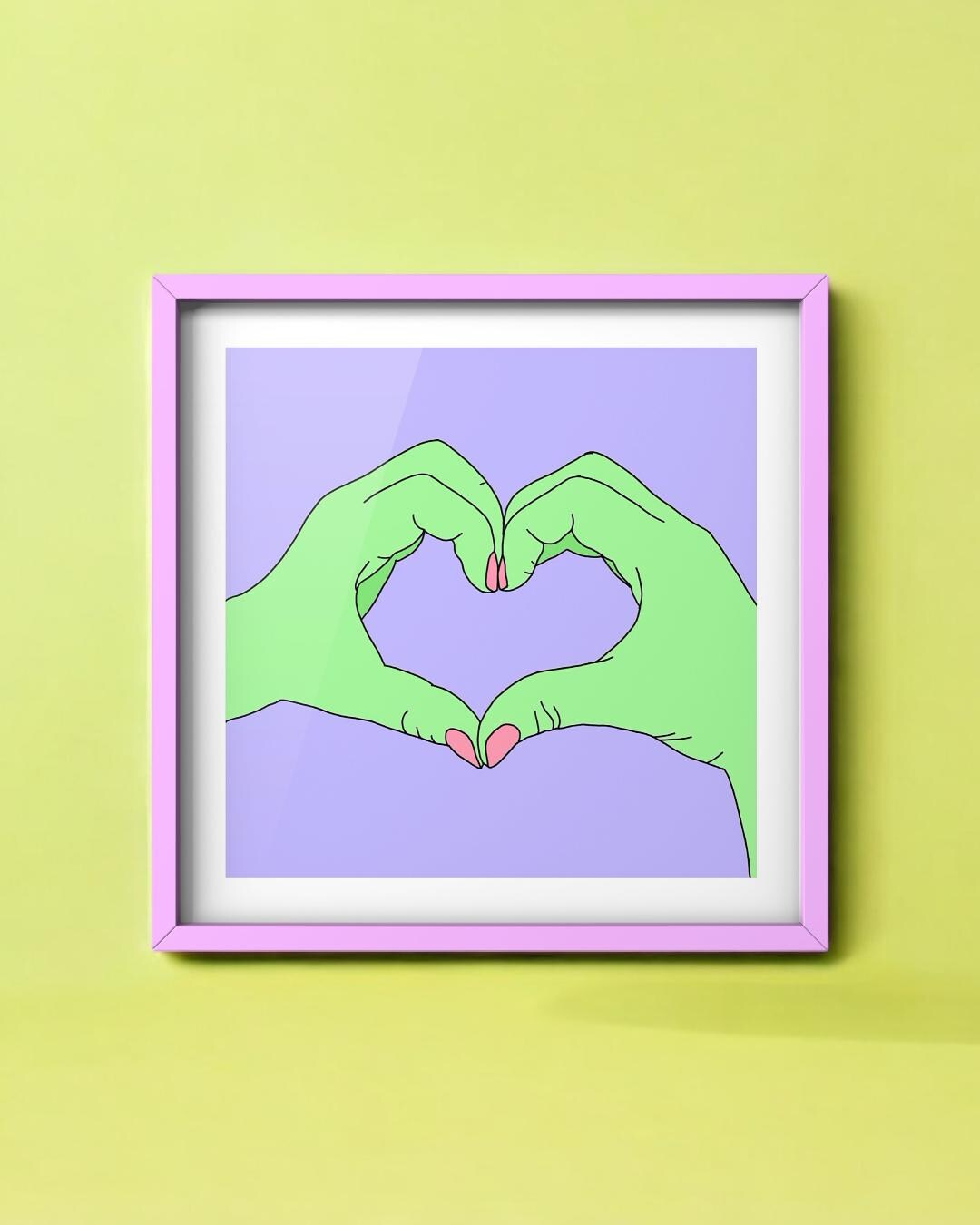Heart Alien Hand Sign Print. Alien Colorful 8x8 Giclee Print. - Etsy