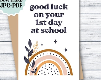 First Day of School Card Printable, Back to School, Good Luck on Your ...