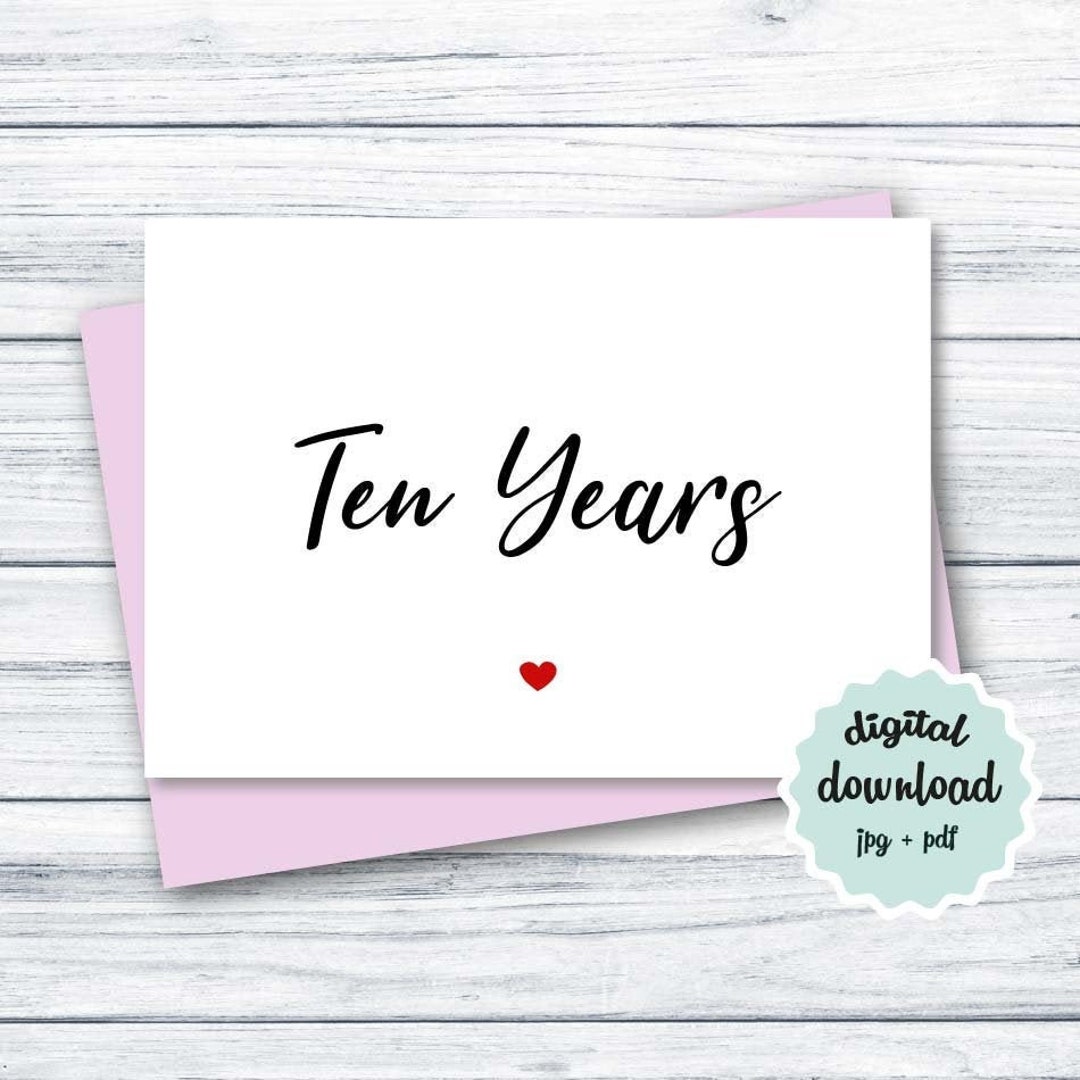 10th Anniversary Card DOWNLOAD 10 Years Anniversary Card PRINTABLE Ten ...