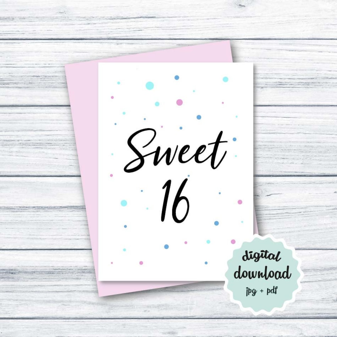16th Birthday Card Sweet 16 PRINTABLE, Cute Birthday Card for Daughter ...