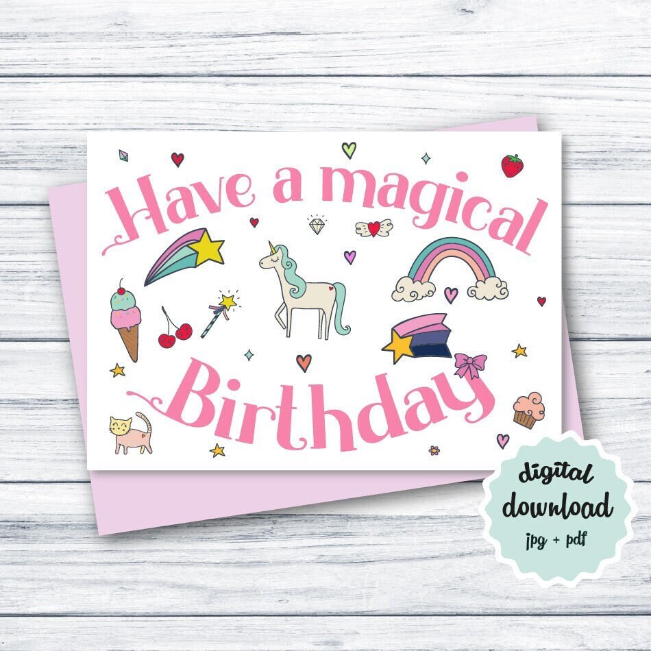 Unicorn Birthday Card PRINTABLE Cute Birthday Card for Girl - Etsy