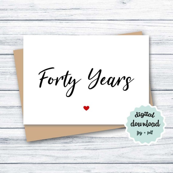 40th Anniversary Card PRINTABLE Anniversary Card 40 Years Ruby - Etsy